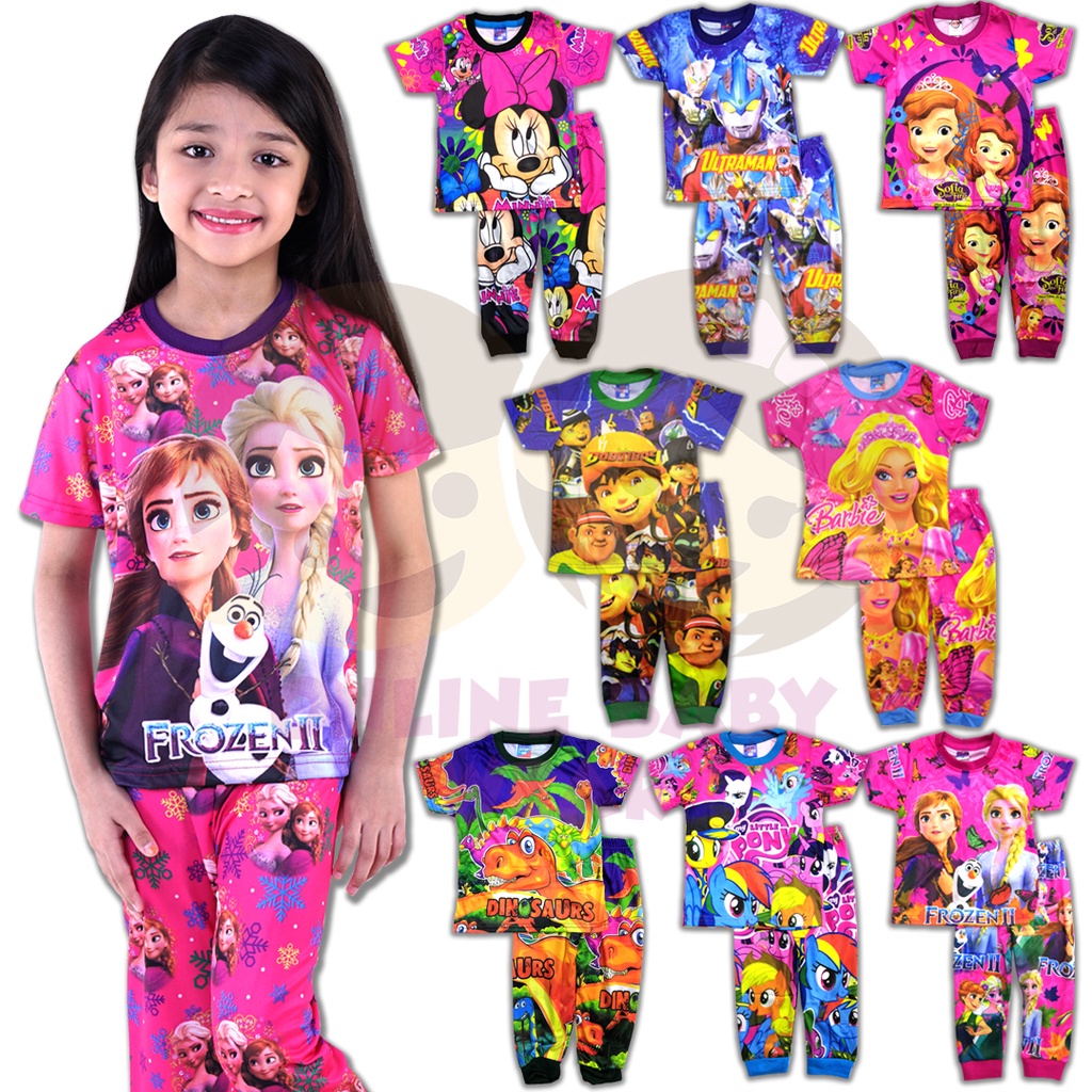 Kids Full Print Microfiber Pajamas - Random Color (2-6Y) Baju Tidur ...