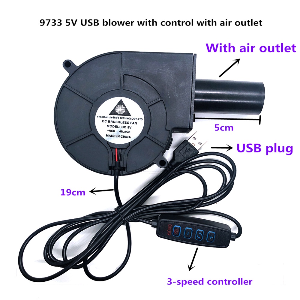 5V USB Plug 97*33mm 9.7cm Large Air Volume Turbo Blower with Round Tube ...