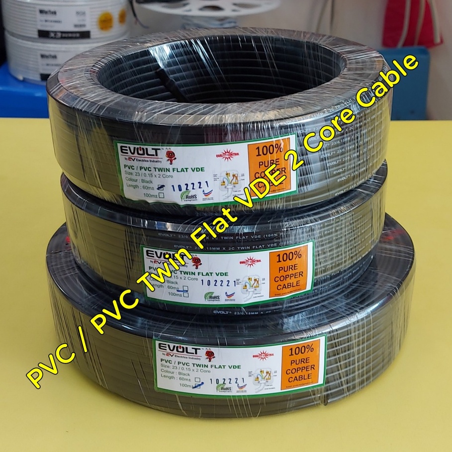 100% Pure Copper 2C × 23/0.15mm Twin Flat VDE Speaker Wire Cable (Black ...