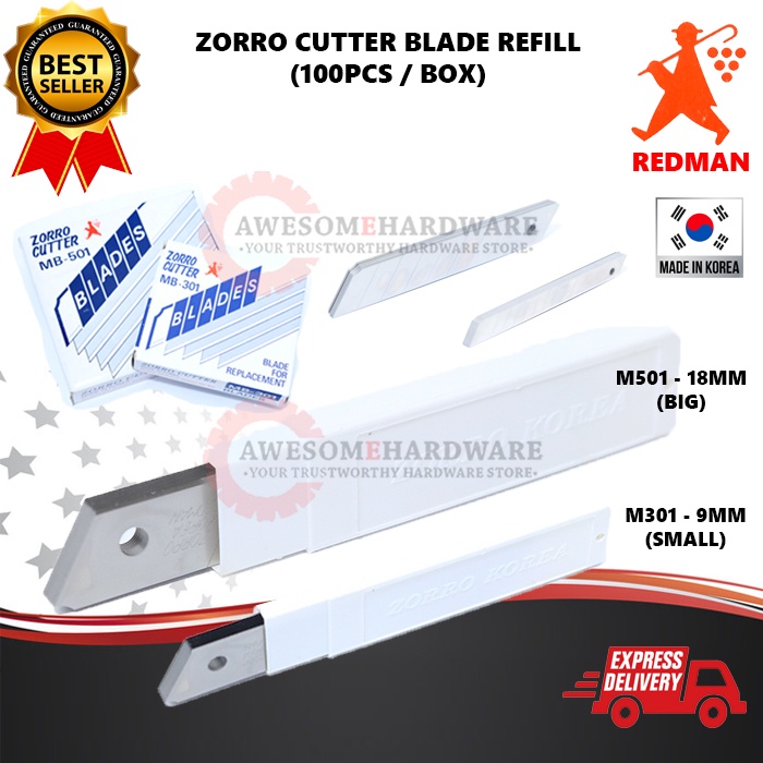(100PCS) 100% ORIGINAL REDMAN ZORRO KOREA 9MM OR 18MM CUTTER BLADE ...