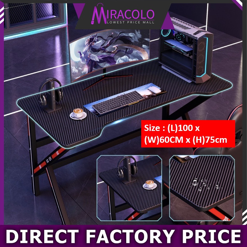 MIRA 100cm High Quality Carbon Matte Gaming Table/Meja Gaming/Computer Table (Thicker & Stable ...