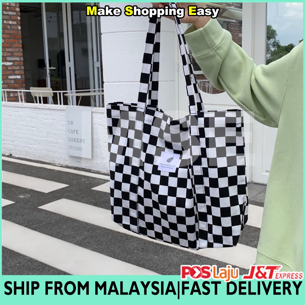 MSE Korean Checkerboard Tote bag Checkered Eco Bag Fashion Bag Hipster ...
