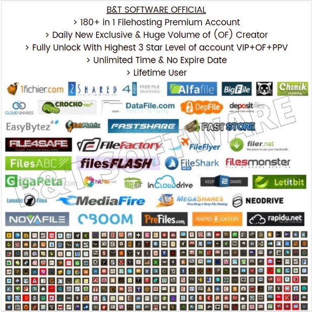 B&T Official (Lifetime) 180+ File Host Premium Account & (OF) Creator ...