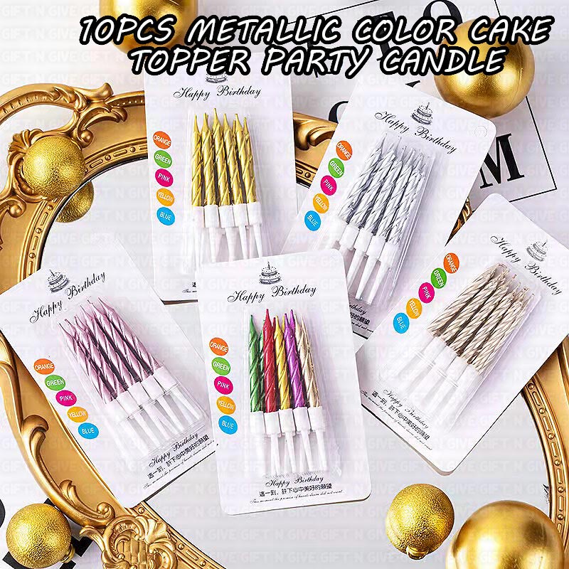 10PCS Metallic Candle Cake Topper Candles Cake Decoration Party Gold ...