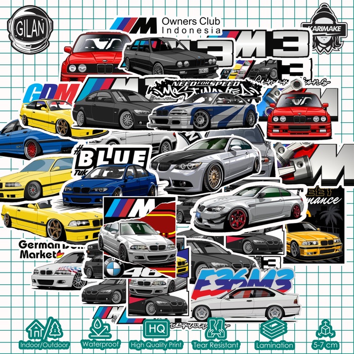 KARIMAKE Sticker Pack BMW E30 E46 E92 M3 GENERATION Car Stickers ...