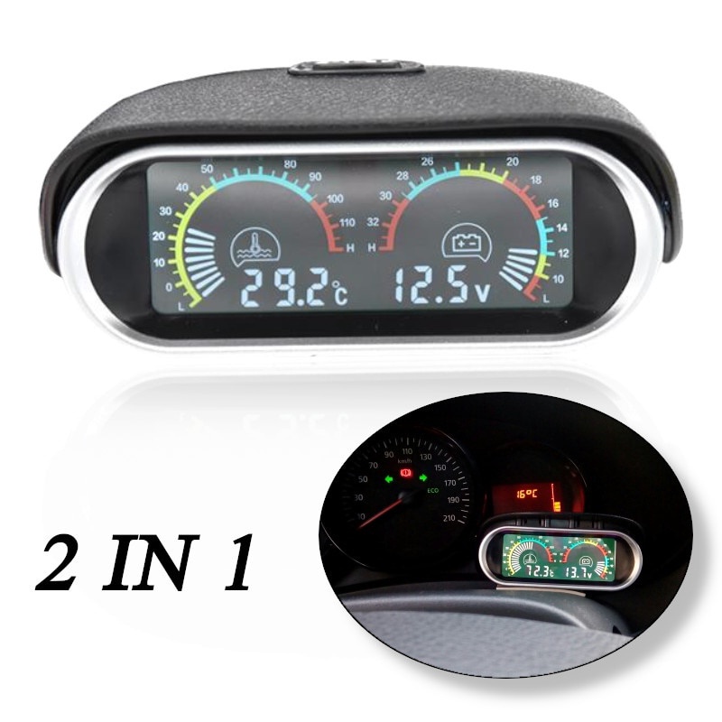 2 in 1 12v/24v LCD Car Digital Horizontal gauge Water Temp Gauge Meter ...