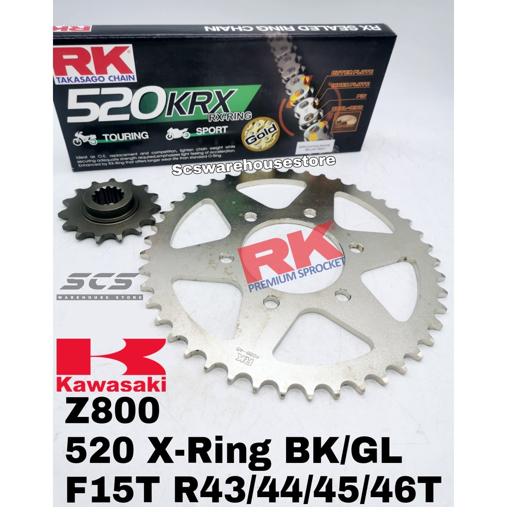 RK Sprocket Set Kawasaki Z800 RK 520 KRX X-Ring Black / Gold Chain F15T ...