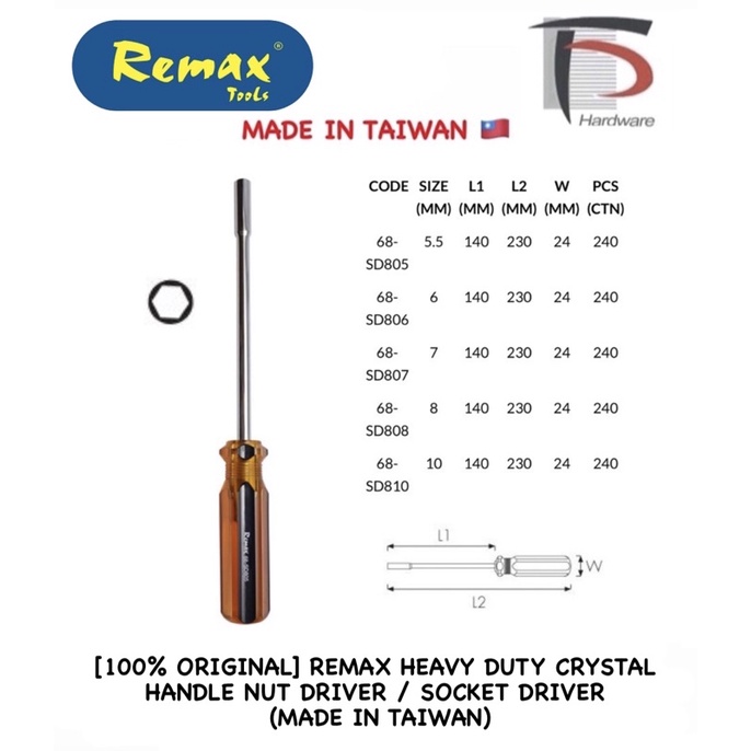 [100% ORIGINAL] REMAX HEAVY DUTY CRYSTAL HANDLE NUT DRIVER / SOCKET ...