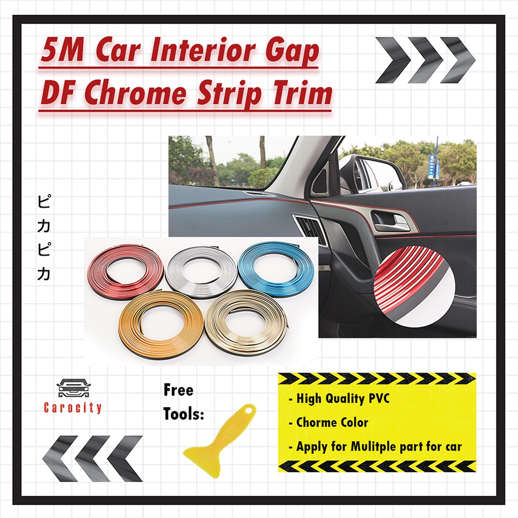 CAROCITY 5 Meter Car Interior Gap DF Chrome Strip Trim Grid Sticker ...