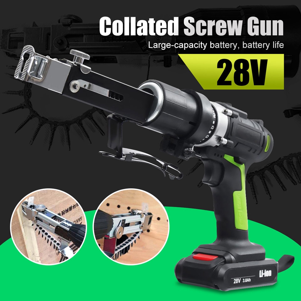 28V Electric Wireless Screwdriver Cordless Drill Collated Screw Guns ...
