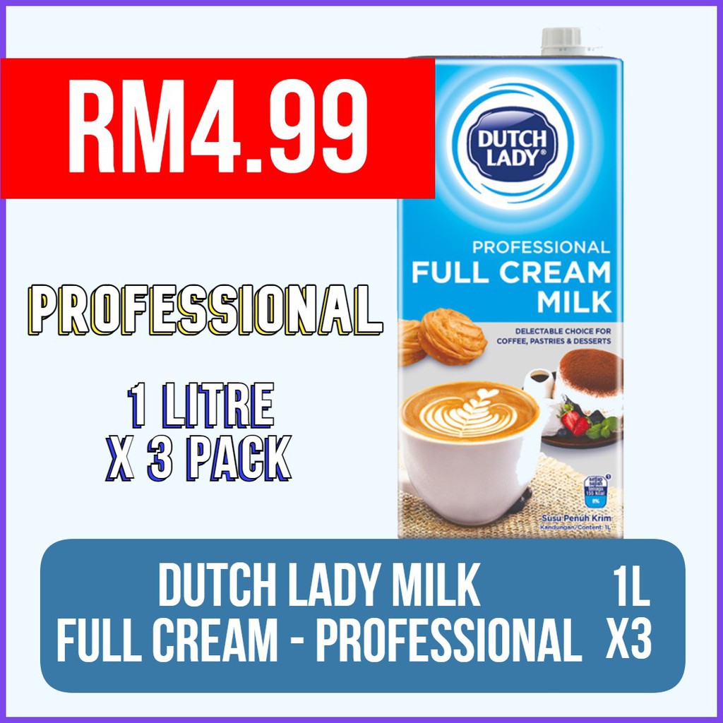 Dutch Lady Uht Milk - FULL CREAM (PROFESSIONAL) 1Liter x 3packs ...