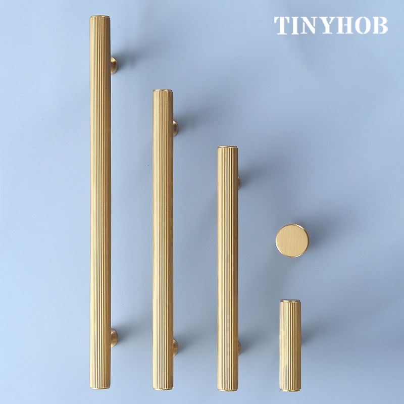 Modern Vertical Pattern Handle Gold Pure Brass Door Handle Cabinet ...