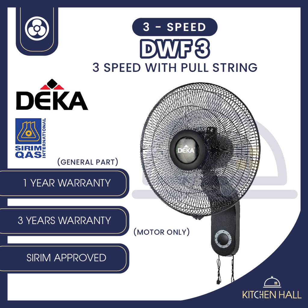 KH_ SIRIM DEKA Fan DWF3 Wall Fans 3 Blades Speed AC Motor Remote ...