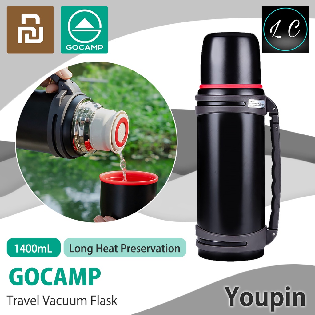 GOCAMP 1400ml Outdoor Travel Thermos Vacuum Thermos bottle Stainless Steel 12 hours heat ...