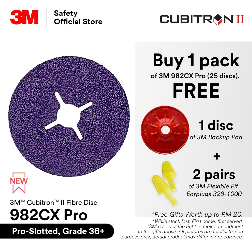 3M™ Cubitron II 982CX Pro Fibre Disc 4"/ 4 in x 16 mm/ For Beveling, Deburring, Heavy Grinding ...