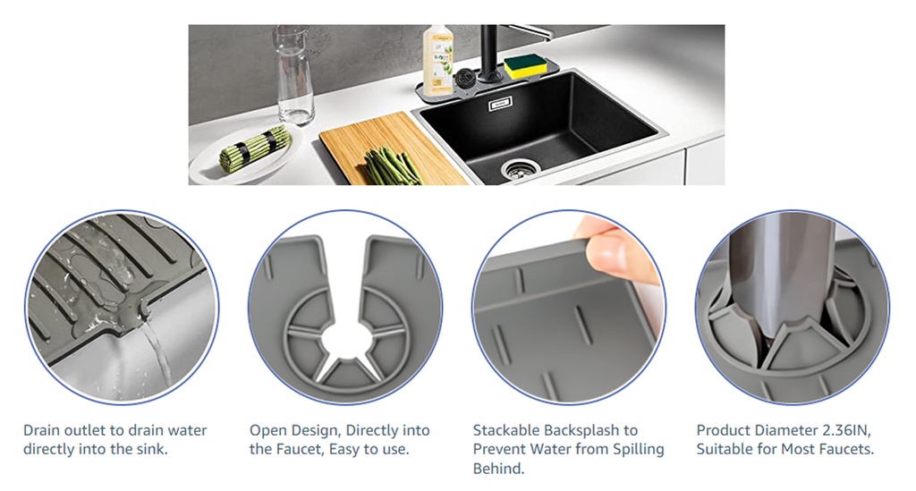 Kitchen Sink Splash Guard, Silicone Faucet Splash Water Catcher ...