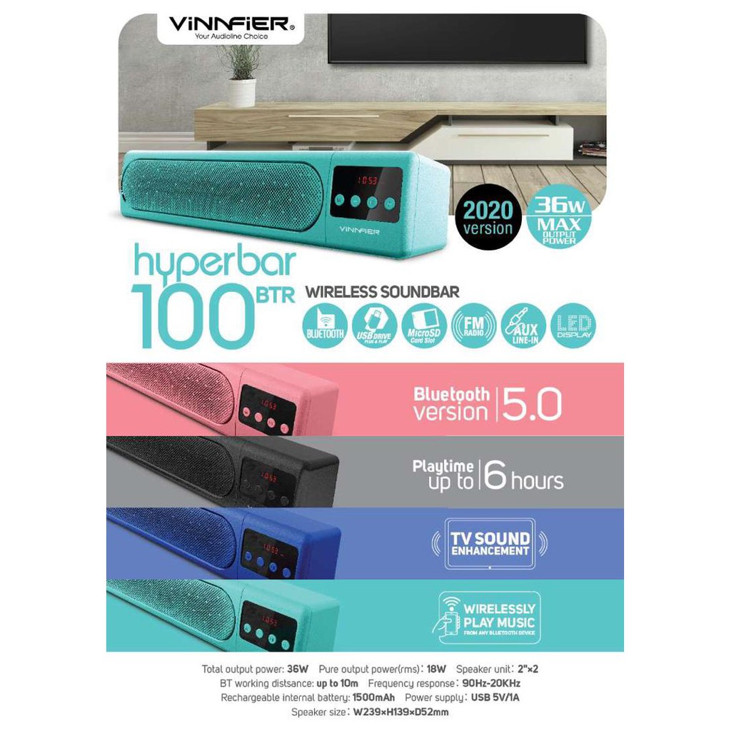 VINNFIER HyperBar 100 BTR Wireless Bluetooth Soundbar with FM Radio ...