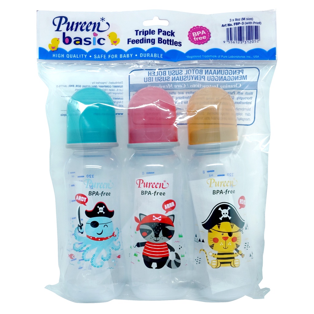 Pureen Triple Pack Feeding Bottles with Printing 3x8oz (3x240ml) FBP-3 ...