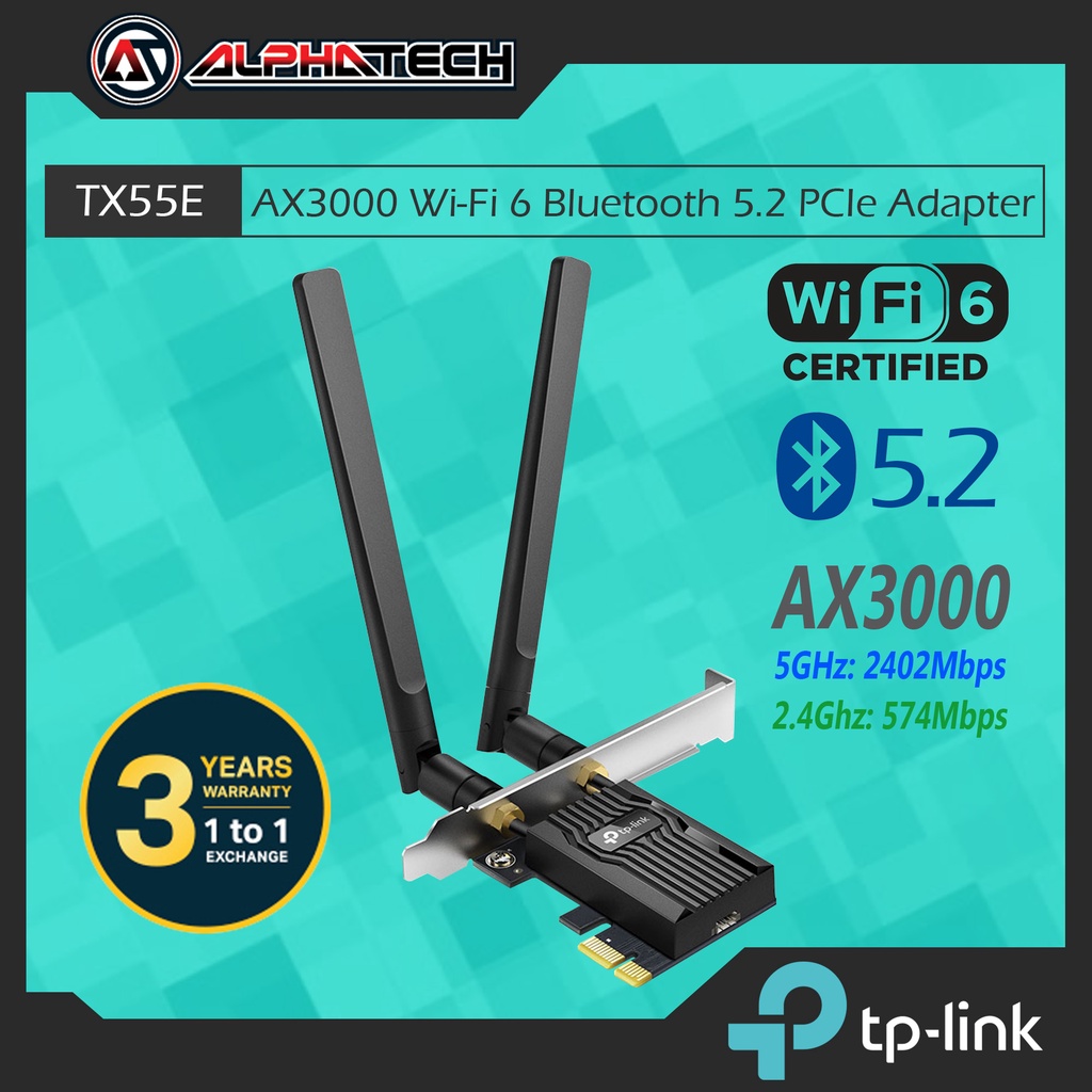 TP-Link Archer TX55E AX3000 Wi-Fi 6 Bluetooth 5.2 PCIe Adapter, 3 Year ...