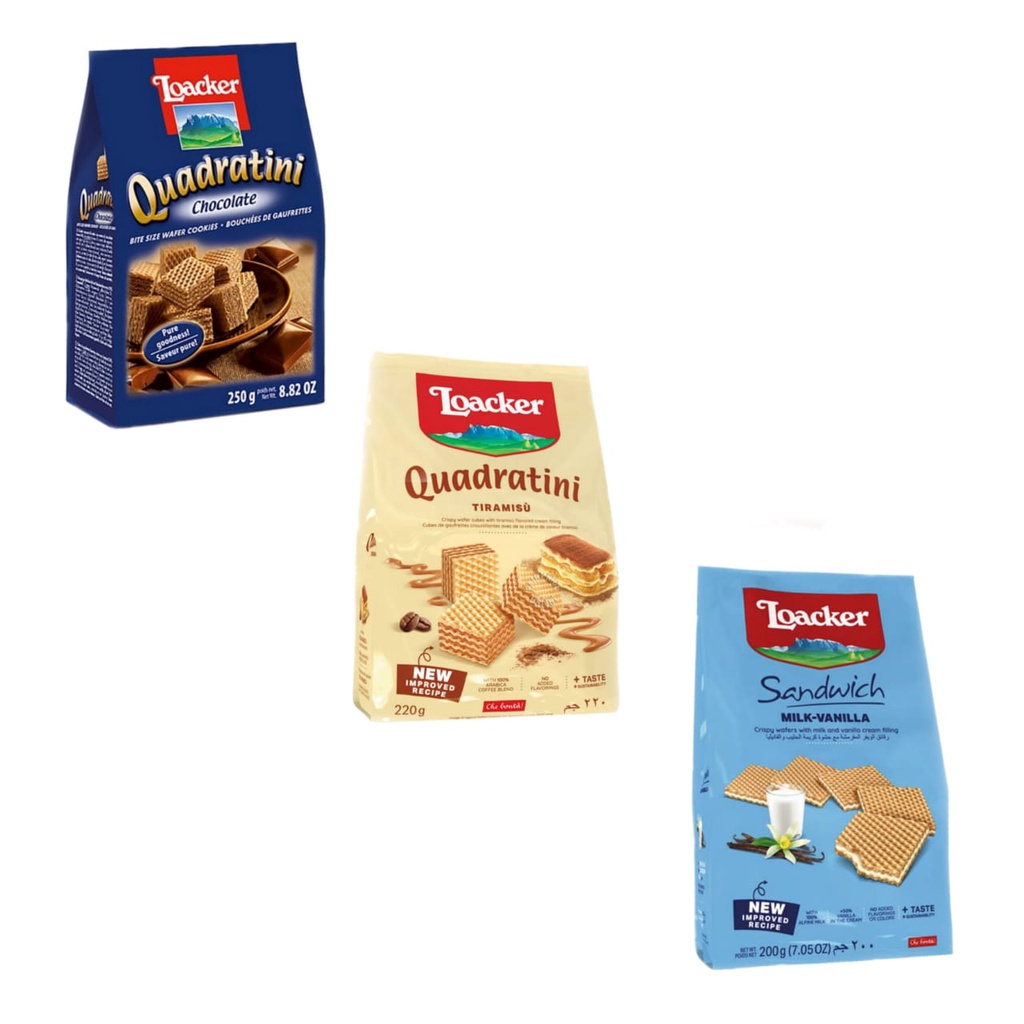 Loacker Quadratini Wafer Chocolate 250g / Tiramisu 220g / Milk Vanilla ...