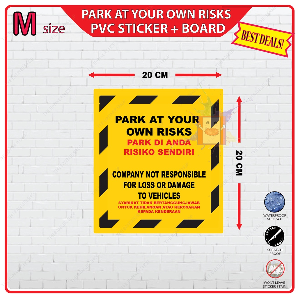 No Parking Sign, Park At Your Own Risks PVC Sign Sticker/ Sticker ...