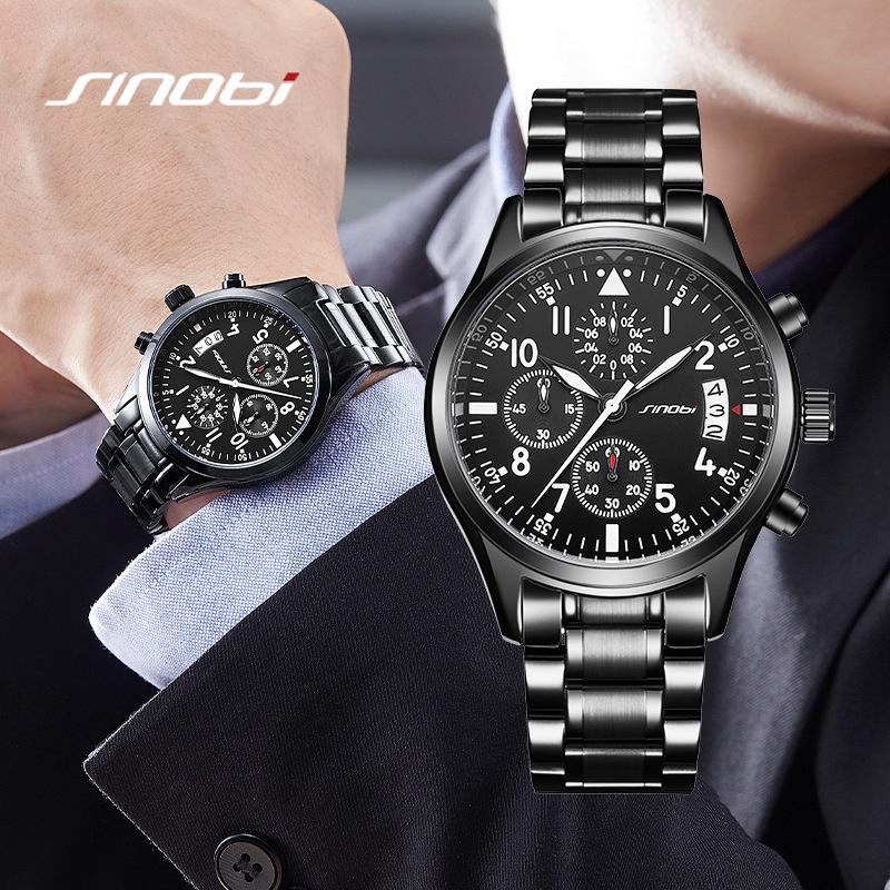 SINOBI business men's watch multi-function dial steel watch waterproof ...