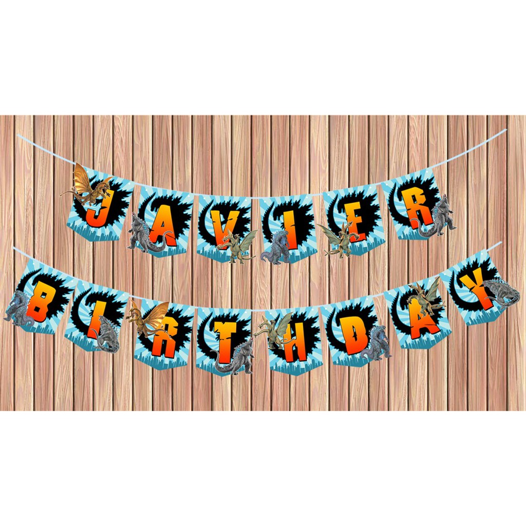 HIASAN DINDING Godzilla Flag Bunting Birthday/Birthday Wall Decoration ...