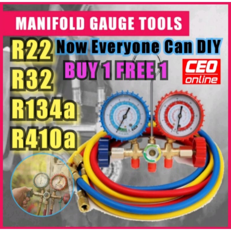 CEO 🇲🇾 ( FREE R134a R410a R32 R22 ) Manifold Gauge R134a R22 R410a R32 Gas Meter Penyaman Udara ...