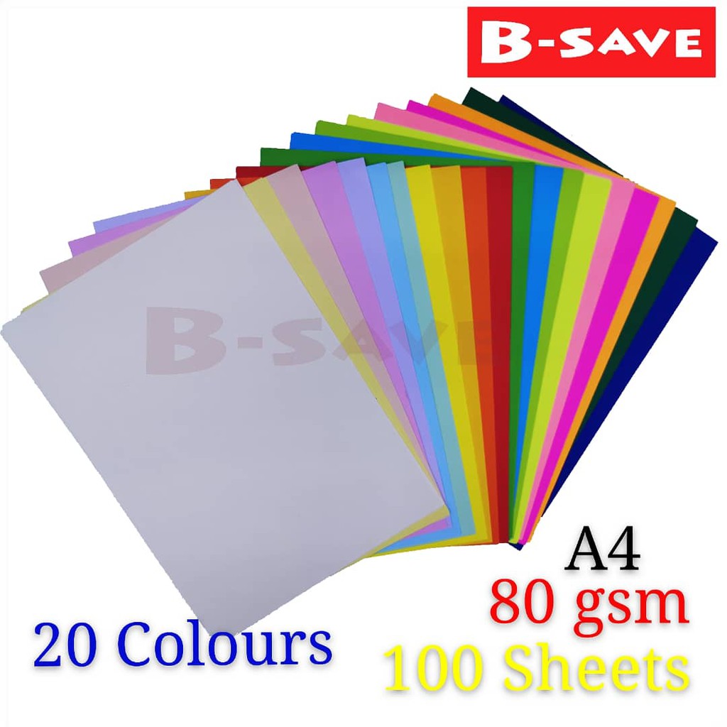 A4 Colour Paper 80gsm 100 Sheets Assorted Mix 20 Colours Kertas Warna ...