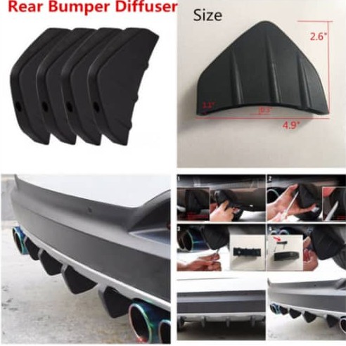 4 Pcs Universal Car Rear Bumper Lip Diffuser Shark Fin Style Car Back ...