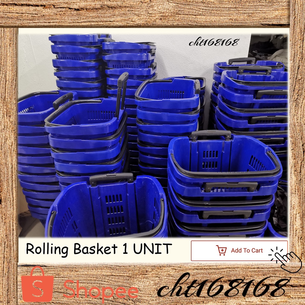 Clear Stock Blue Supermarket Rolling Basket Shopping Rolling Basket ...