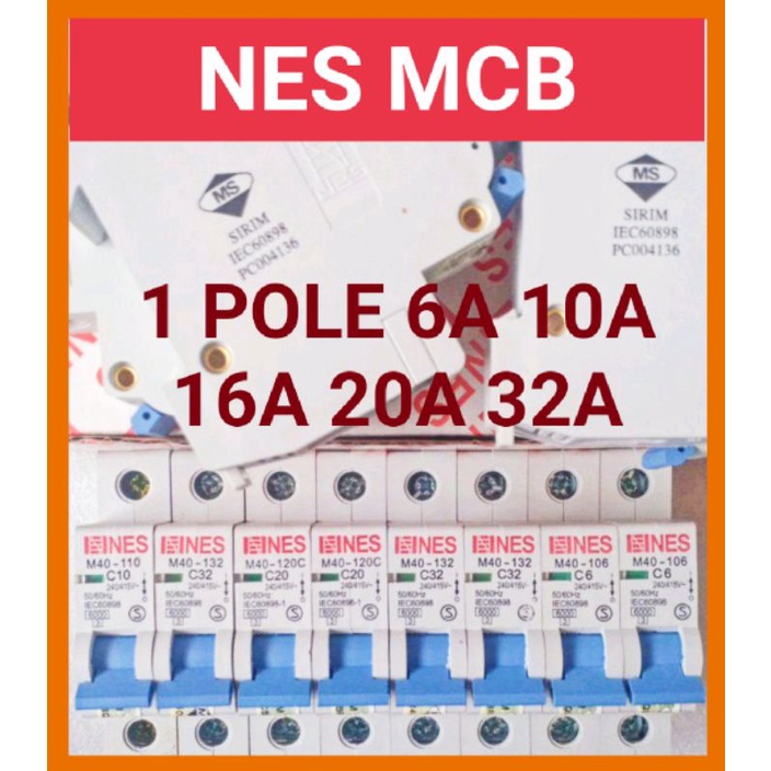 READY STOCK💓 ONE YEAR WARRANTY💓ORIGINAL NES 1POLE MCB 6A 10A 16A 20A ...