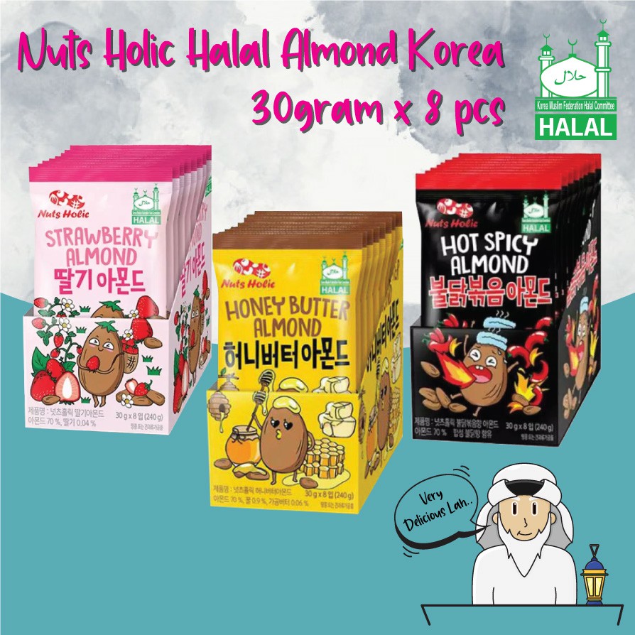 Halal Korean Nuts Holic 3 flavors 30gram / pack x 8 packs (Halal by KMF ...