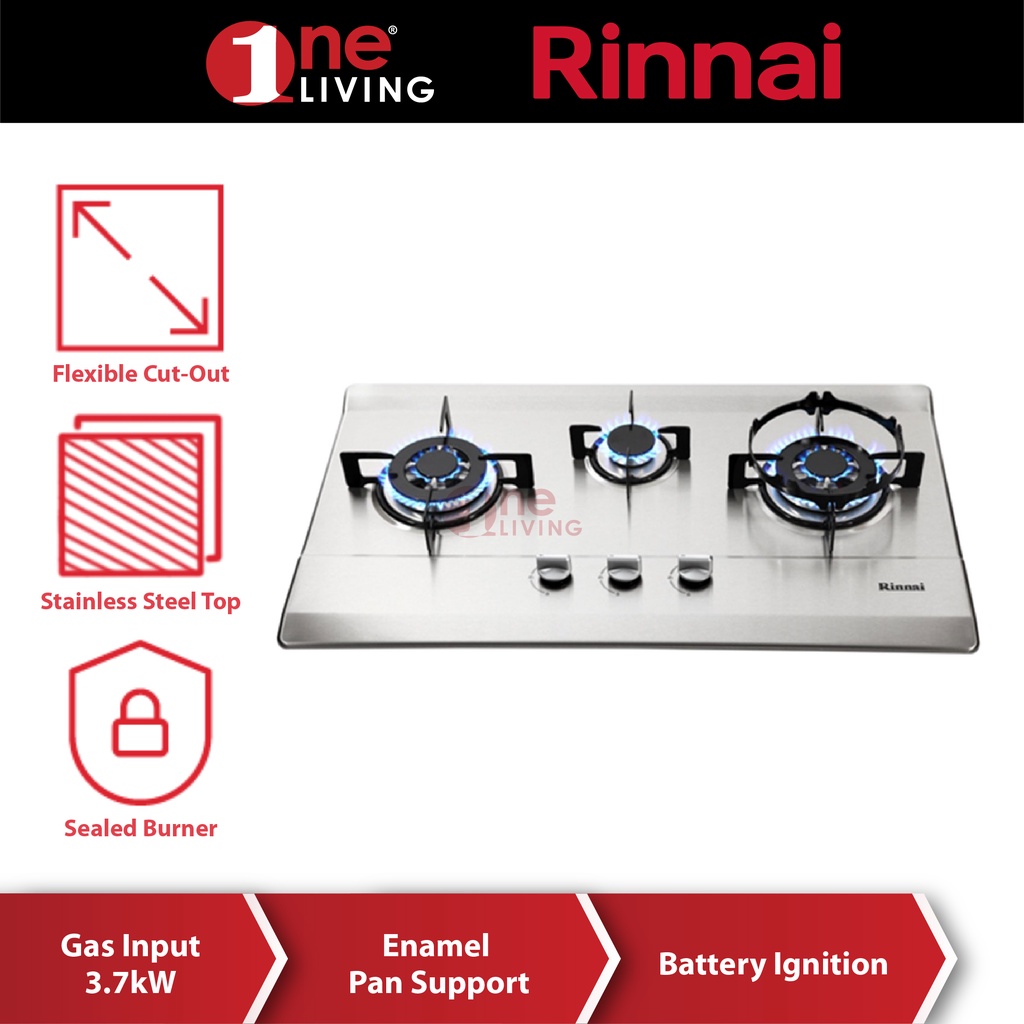 Rinnai 3-Burner Built-in Gas Hob (Stainless Steel) RB-713N-S | Shopee Malaysia