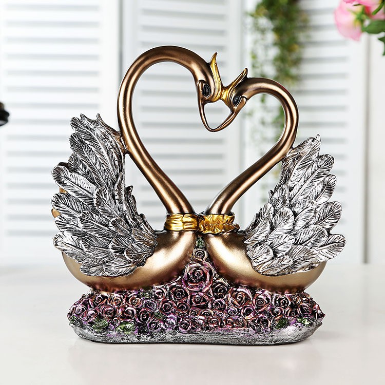 Resin Swan Couple Figurine Lovers Swan Statue Home Wedding Decor ...