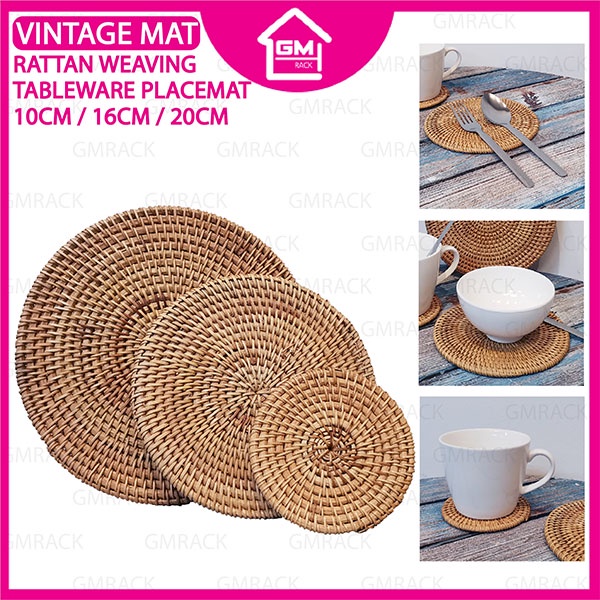 [GMRACK] ROTAN ALAS MEJA RATTAN COASTER HEAT INSULATION TABLE MAT CUP ...