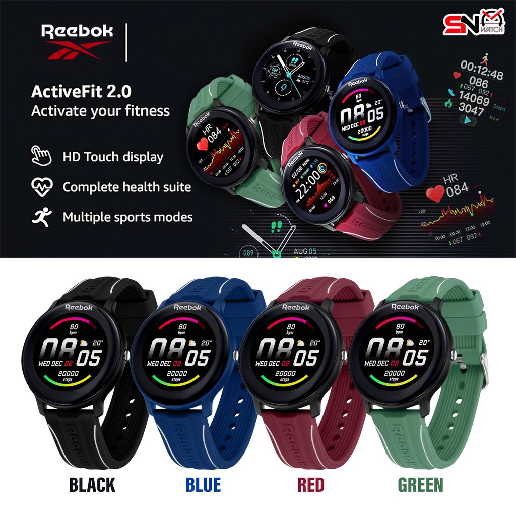 Reebok Smartwatch ActiveFit 2.0 Unisex HD Touchscreen Display Heart ...