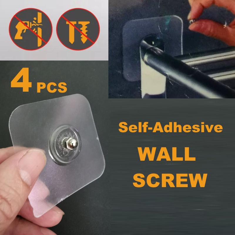 4PCS Strong Transparent Adhesive Wall Nail Screw Sticker (Drill Free ...