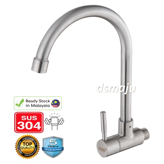 SUS 304 Stainless Steel Wall Sink Tap Classic Kitchen Water Tap Kitchen ...