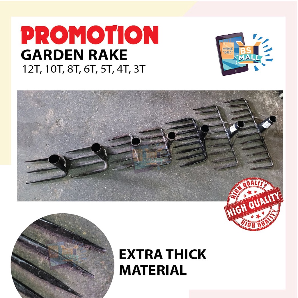 BS MALL Heavy Duty Extra Thick Black Garden Rake / Cakar Besi Tebal ...