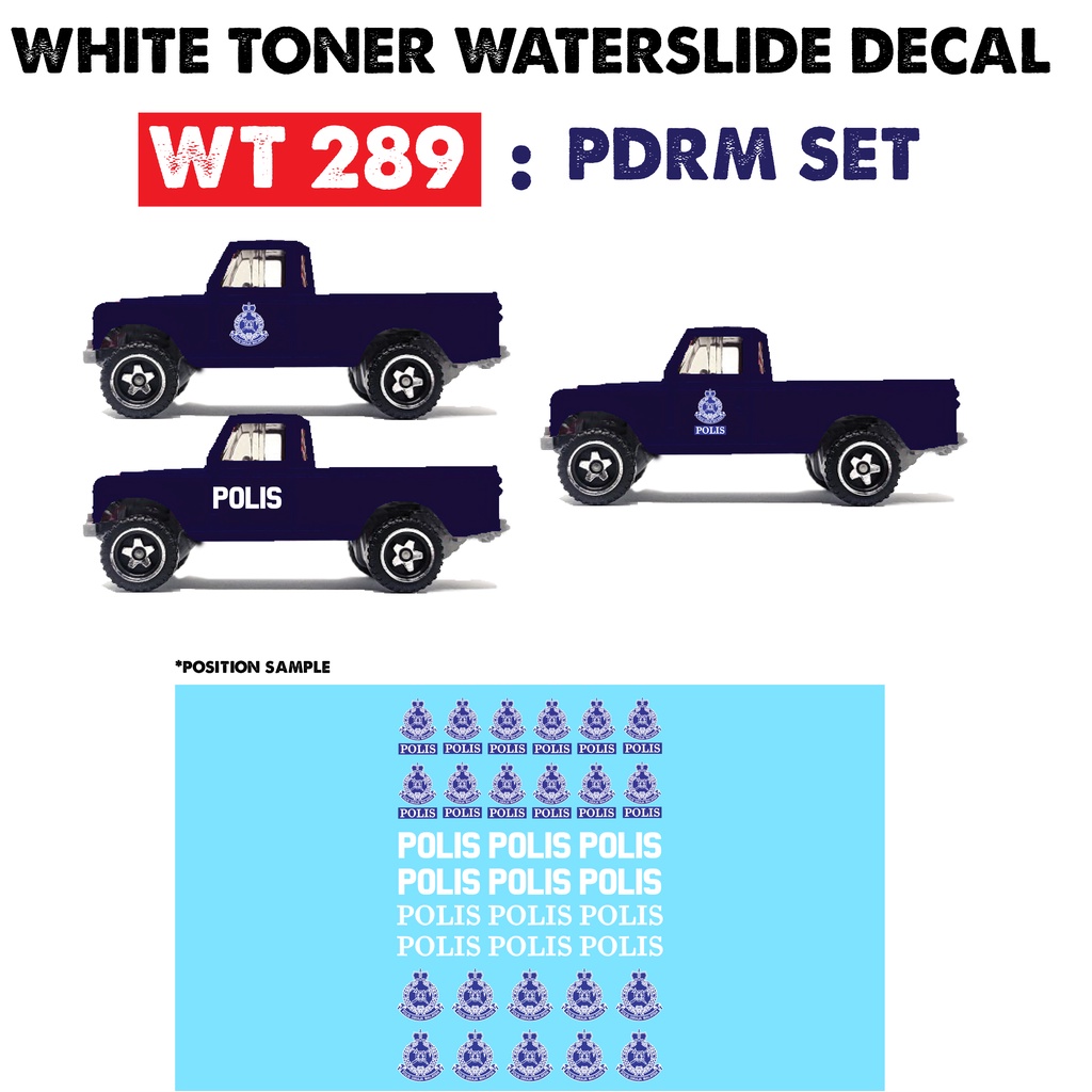 PDRM Set Decals Hotwheels Tomica 1:64 diecast custom white toner ...