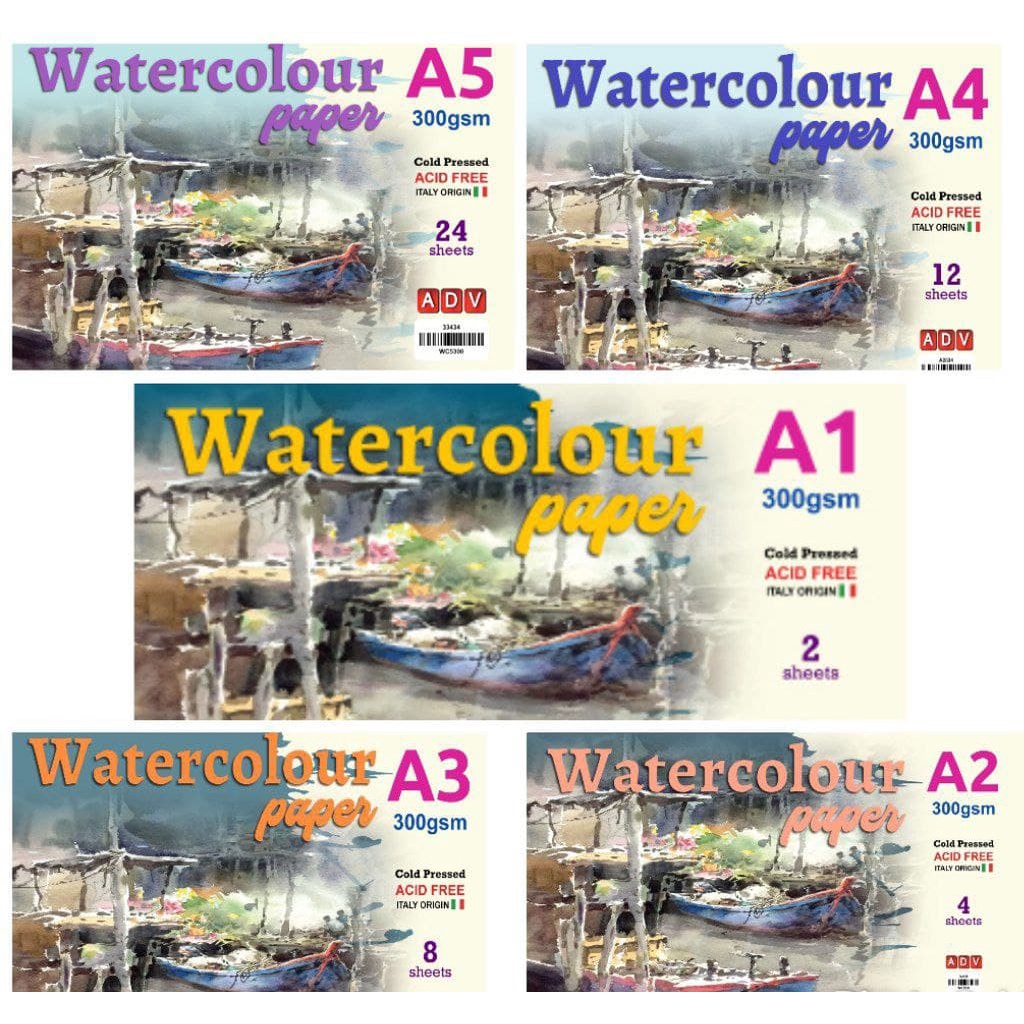 ADV WATER COLOUR PAPER COLD-PRESSED (SIZES A5 | A4 | A3 | A2 | A1 ...