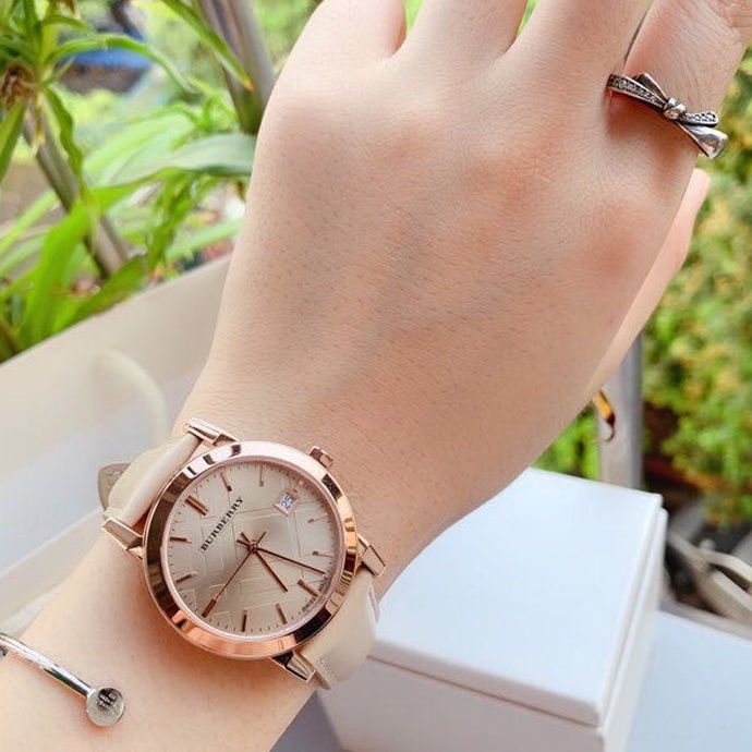 Burberry women's bu9109 beige leather strap watch store