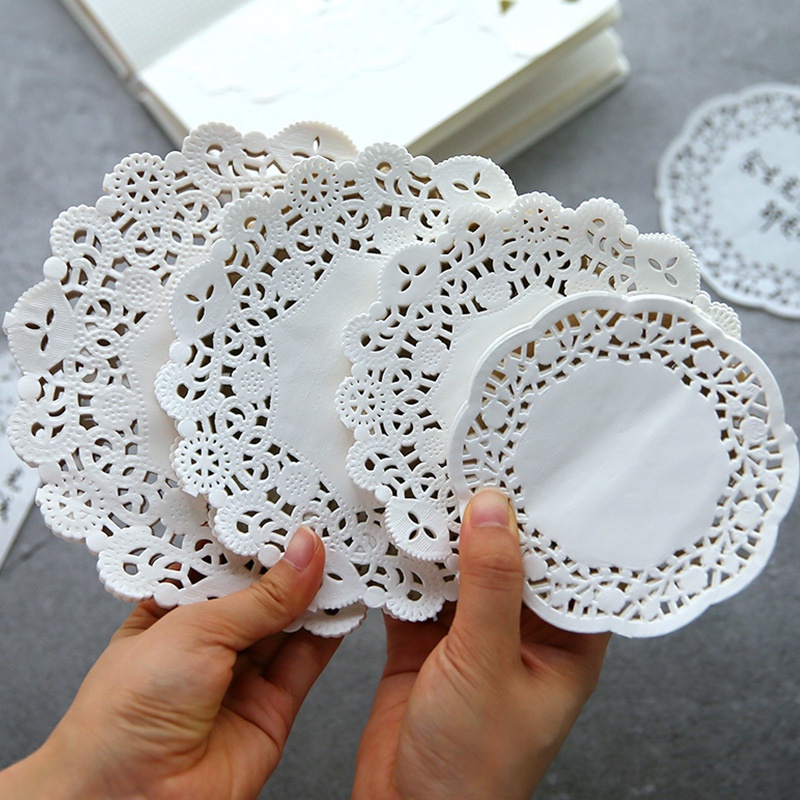 100 Sheets White Hollow Round Lace Paper Concise Decorative DIY ...