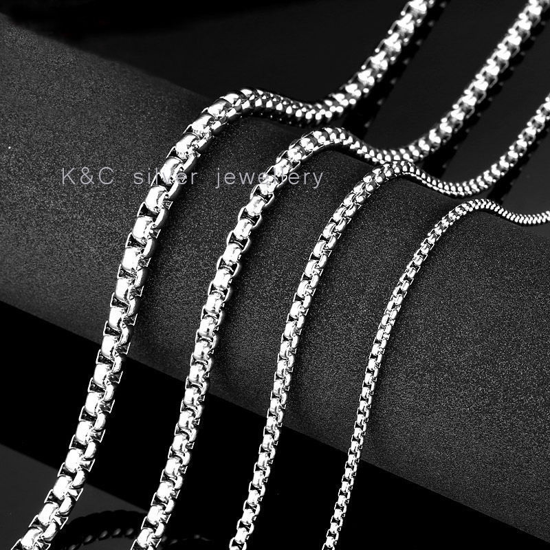 【50cm - 80cm】 Men Women Stainless Steel Square Pearl Chain Necklace ...