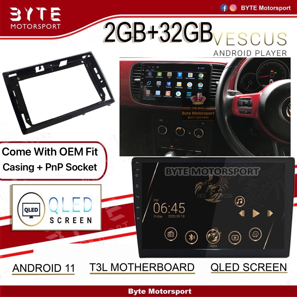 🦂VESCUS 🦂[2+32] DSP 📳4G Sim📳 Octa-Core Processor QLED Screen Volkswagen Beetle 12-20 Android ...