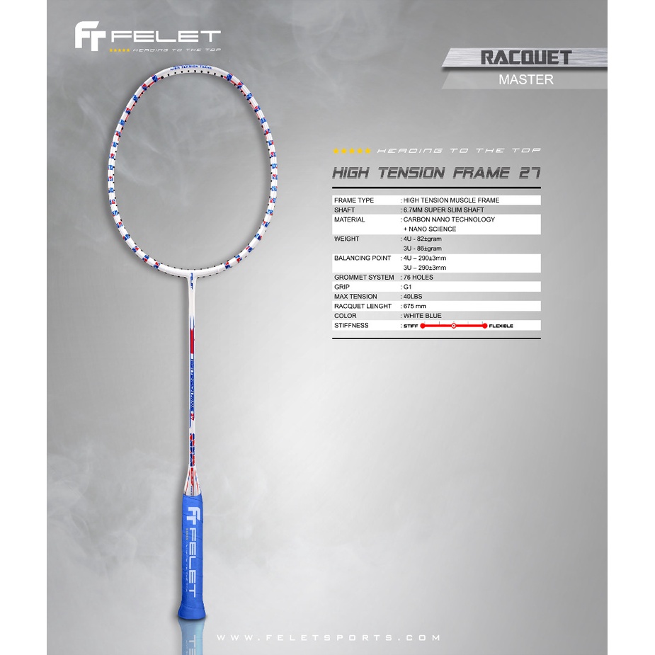 Felet High Tension Frame 27,28 4u Heavy Head 82G 40LBS Racket Badminton ...