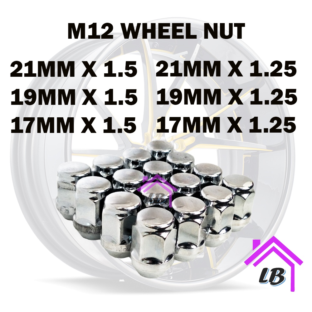 M12 Wheel Nut 21MM 19MM 17MM 1.5 1.25 Skru tayar Nut Biasa | Shopee Malaysia