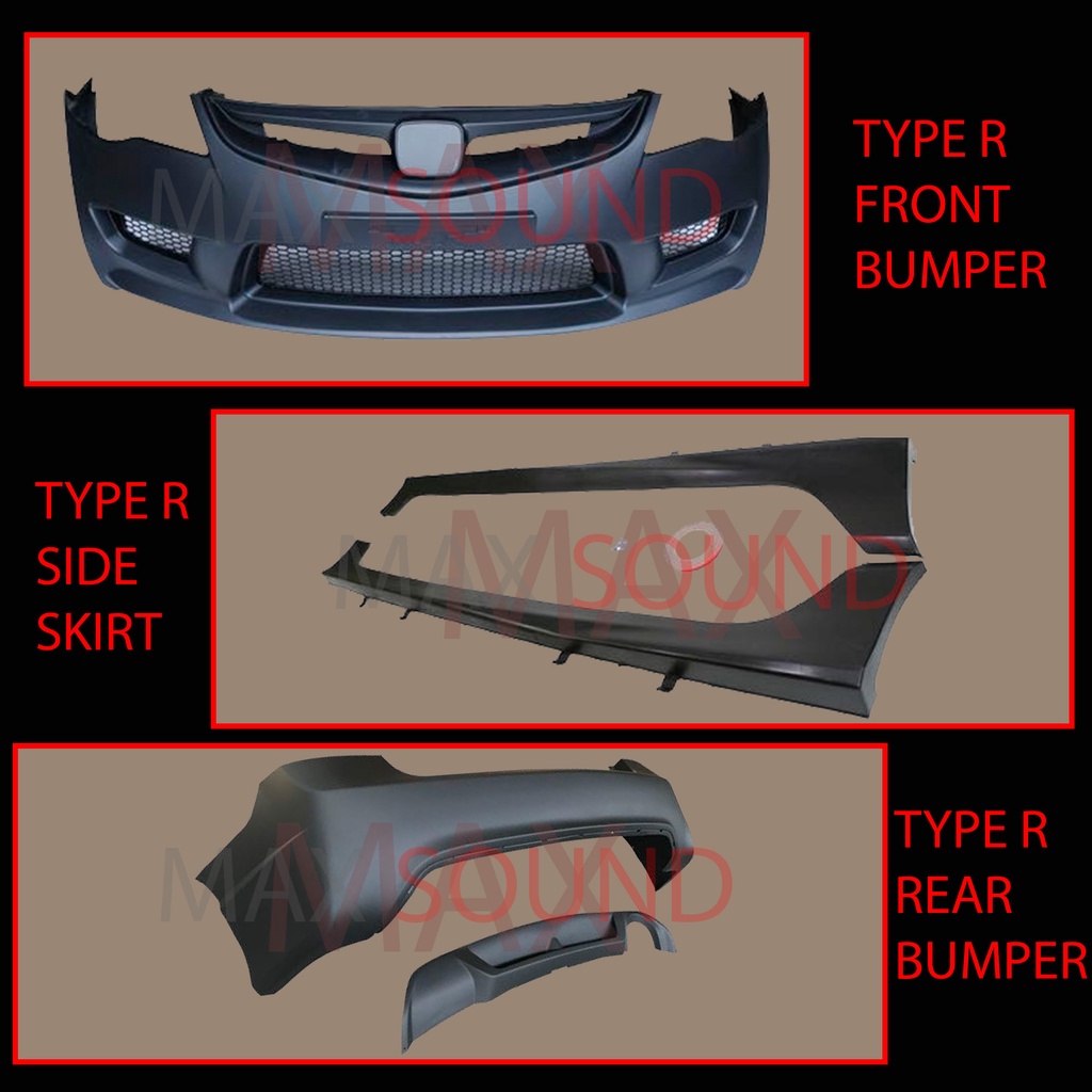 HONDA CIVIC FD FD1 FD2 2006-2011 TYPE R LOOK FRONT BUMPER SIDE SKIRT ...