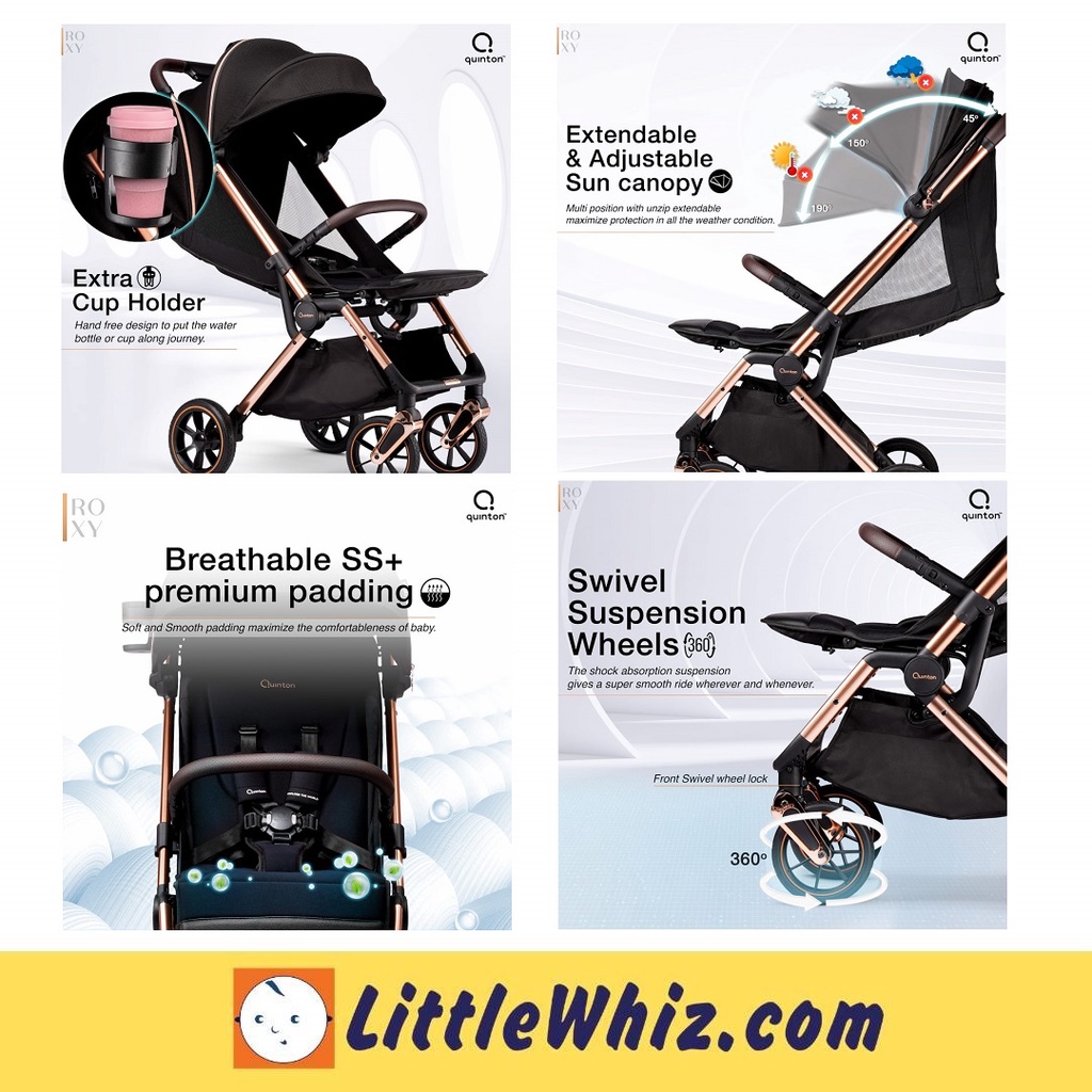 Quinton Roxy Stroller - Black | Auto Fold | Compact | 0-22kg | Warranty ...